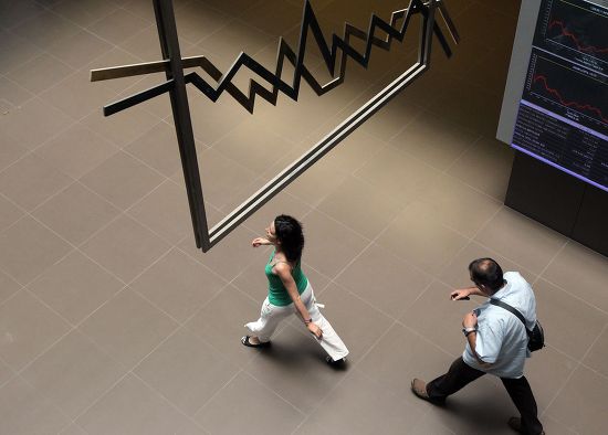 People Walk Under Sculpture Depicting Graphs Editorial Stock Photo ...