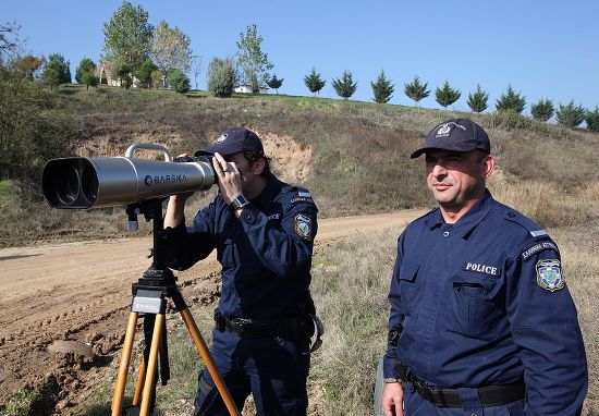 Greek Police Officers Patrol Near Northeastern Editorial Stock Photo ...