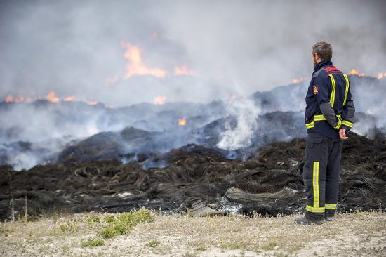 Fire Fighter Looks Flames Still Smouldering Editorial Stock Photo ...