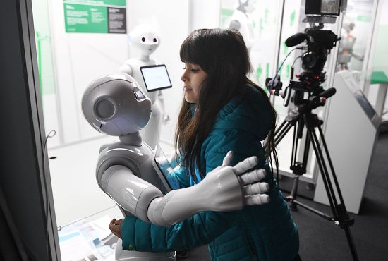 Girls Hugs Pepper Frenchjapanese Social Robot Editorial Stock Photo ...