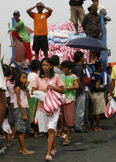 Filipino Holds Bag Relief Goods Distribution Editorial Stock Photo ...