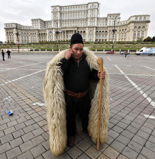 Romanian Shepherd Wearing Traditional Thick Sheepskin Editorial Stock ...