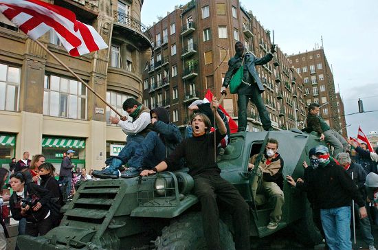 Rioters Cheer On Top Seized Armoured Editorial Stock Photo - Stock ...