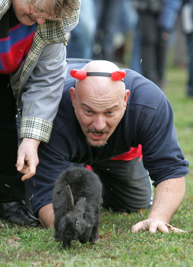 Man Encourages His Rabbit Run Faster Editorial Stock Photo - Stock ...