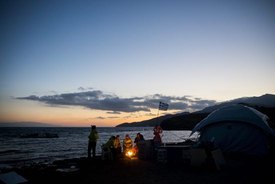 Volunteer Lifeguards Warm Themselves Next Campfire Editorial Stock ...