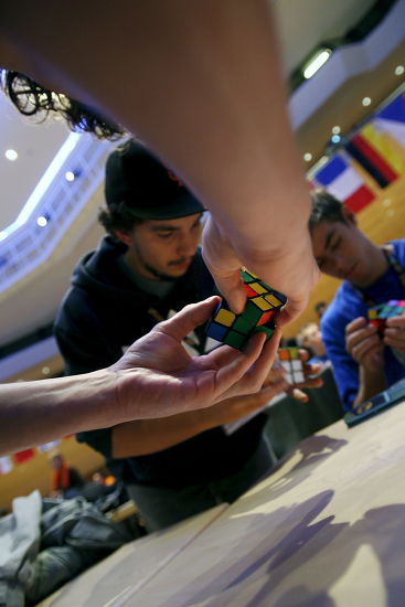 Players Compete Solving Rubiks Cubes During Editorial Stock Photo ...