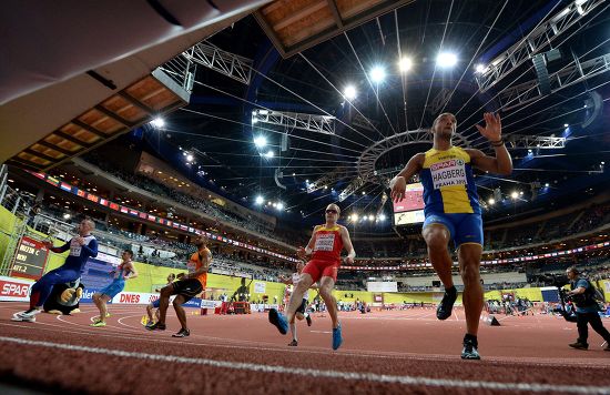 Athletes Cross Finish Line Mens 60m Editorial Stock Photo - Stock Image ...