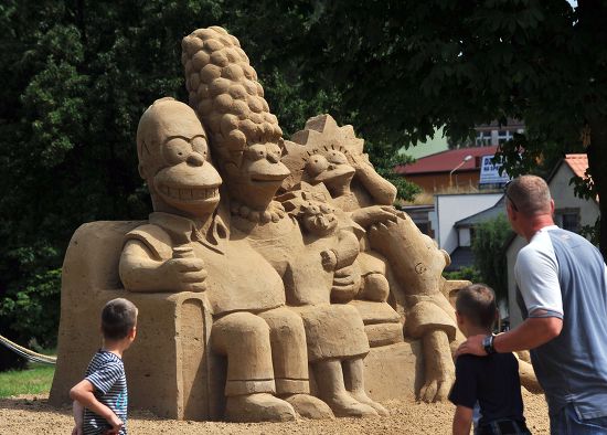 Visitors Look Sand Sculpture Simpsons On Editorial Stock Photo - Stock ...