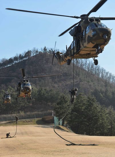 Soldiers Rappel Helicopter Army Training Center Editorial Stock Photo ...