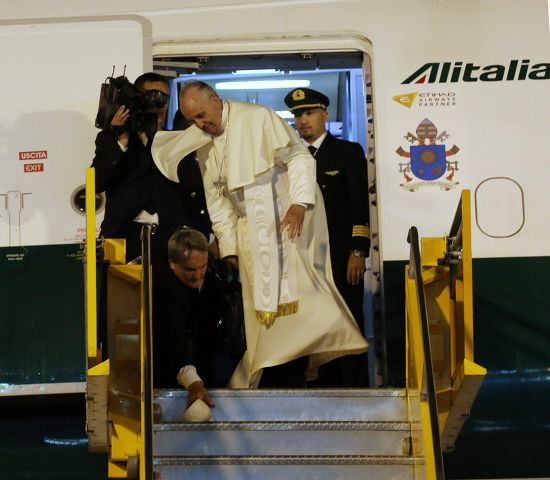 Pope Francis Cap Blown Off By Editorial Stock Photo - Stock Image ...