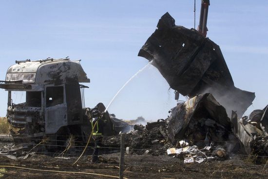 Firefighter Cools Down Smashed Car Truck Editorial Stock Photo - Stock ...