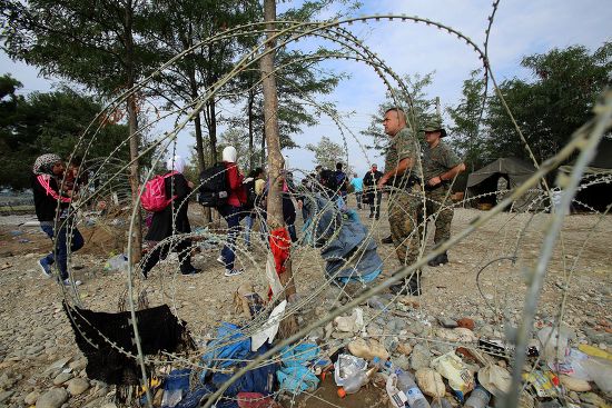 Migrants Refugees Walk Border Crossing Between Editorial Stock Photo ...