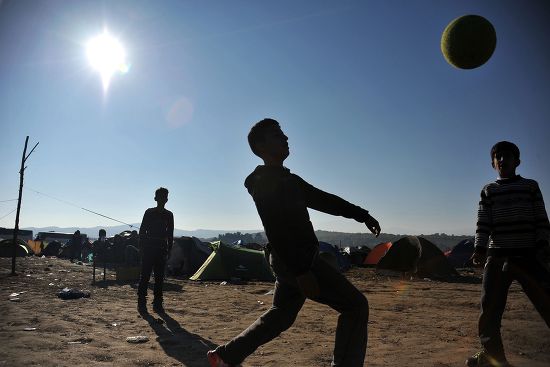 Migrants Refugees Play Volley They Wait Editorial Stock Photo - Stock ...