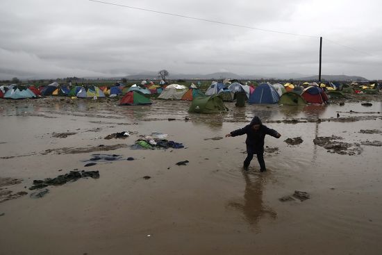 Refugee Boy Walks Muddy Puddles Camp Editorial Stock Photo - Stock ...