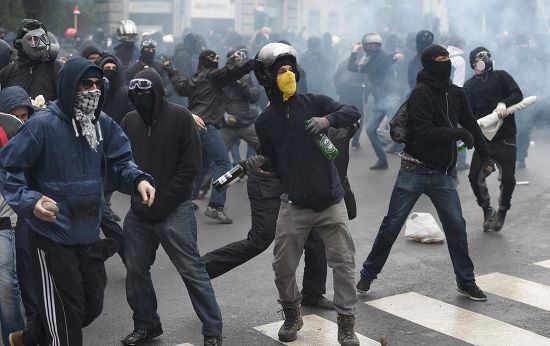 Masked People Throw Things Police They Editorial Stock Photo - Stock ...