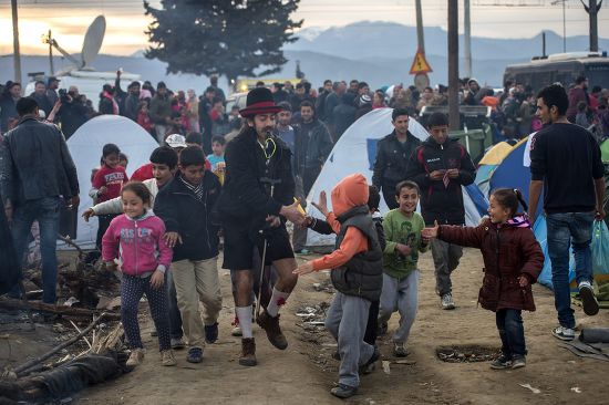 Refugee Children Run Around Volunteer Who Editorial Stock Photo - Stock ...