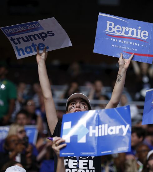 Bernie Sanders Supporter Holds Signs Arena Editorial Stock Photo ...