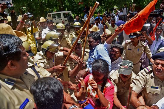 Indian Police Use Batons Against Members Editorial Stock Photo - Stock ...