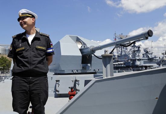 Russian Navy Officer Stands On Deck Editorial Stock Photo - Stock Image ...
