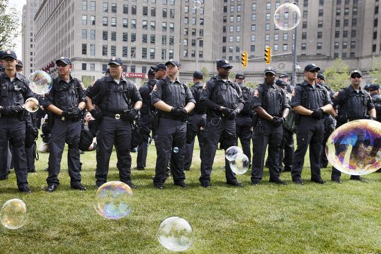 Line Police Officers Stand Park Bubbles Editorial Stock Photo - Stock ...