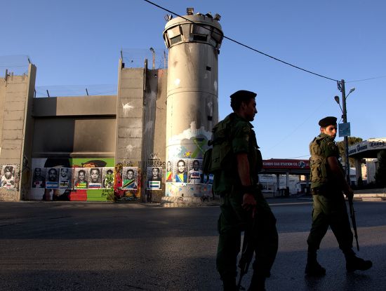 Palestinian Police Pass Israeli Guard Tower Editorial Stock Photo ...