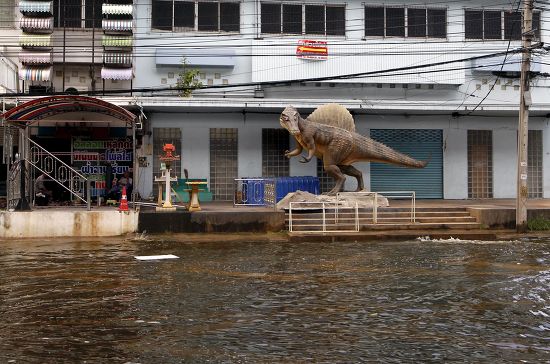 Dinosaur Figure Seen Next Flooded Highway Editorial Stock Photo - Stock ...