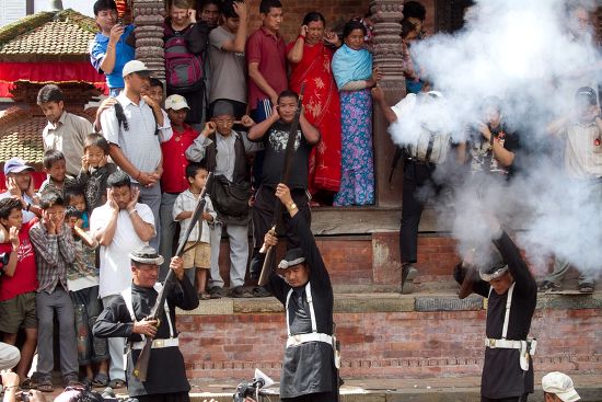 Nepalese Soldiers Fire Gun While Group Editorial Stock Photo - Stock ...