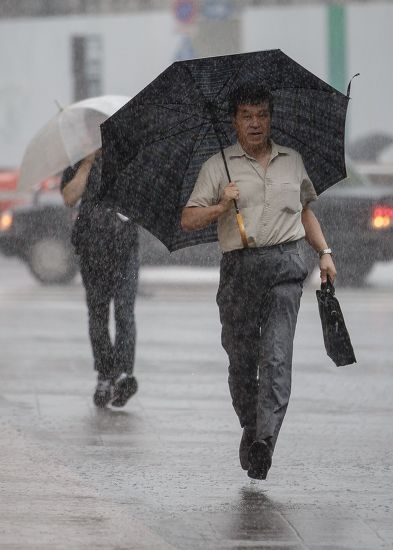 Man Runs Under Heavy Rain Generated Editorial Stock Photo - Stock Image ...