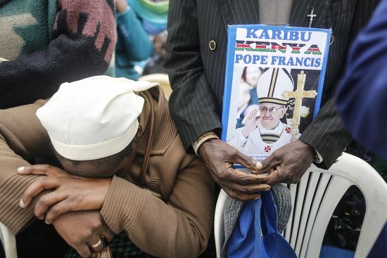 Faithfuls Pray Placard Bearing Image Pope Editorial Stock Photo - Stock ...