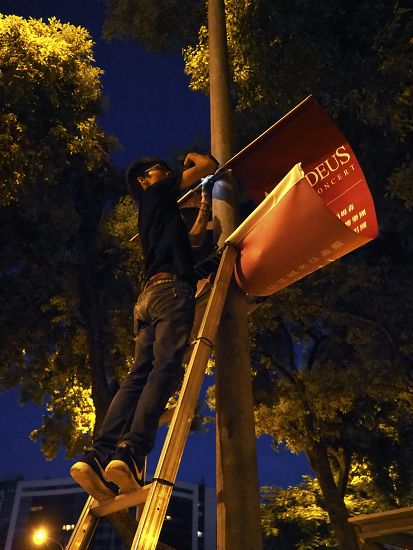 Worker Removes Concert Posters Lamp Post Editorial Stock Photo - Stock ...
