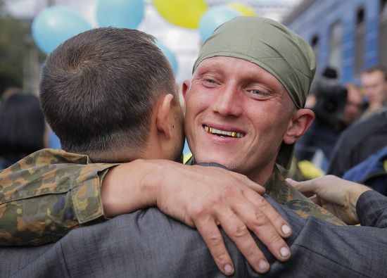 Discharged Ukrainian Serviceman Hugs His Friend Editorial Stock Photo ...