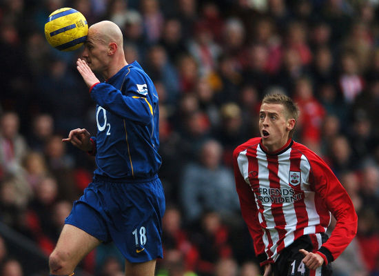 Arsenals Pascal Cygan Heads Clear Southamptons Editorial Stock Photo ...