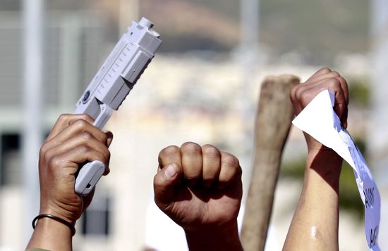 Men Carry Clubs Signs Plastic Gun Editorial Stock Photo - Stock Image ...
