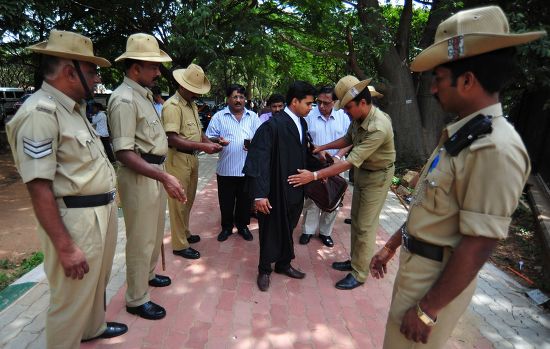 Indian Policeman Checks Peoples Identification Cards Editorial Stock ...