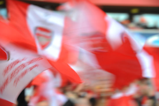 Arsenal Fans Wave Flags Before Kick Editorial Stock Photo - Stock Image ...