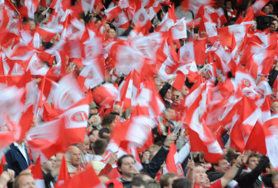 Arsenal Fans Wave Flags Before Kick Editorial Stock Photo - Stock Image ...