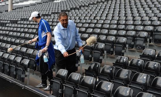 Cleaners Prepare Stadium Seats Dusters Ahead Editorial Stock Photo ...
