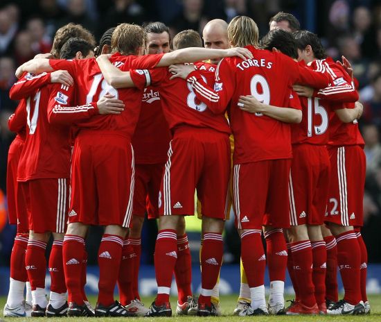 Liverpool Players Huddle Together Before Game Editorial Stock Photo ...