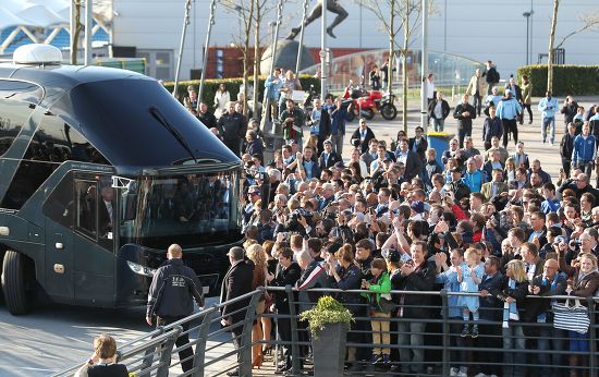 Manchester City Teams Bus Arrives Etihad Editorial Stock Photo - Stock ...