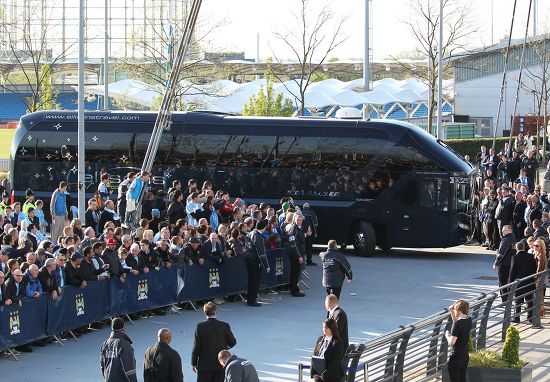 Manchester City Teams Bus Arrives Etihad Editorial Stock Photo - Stock ...