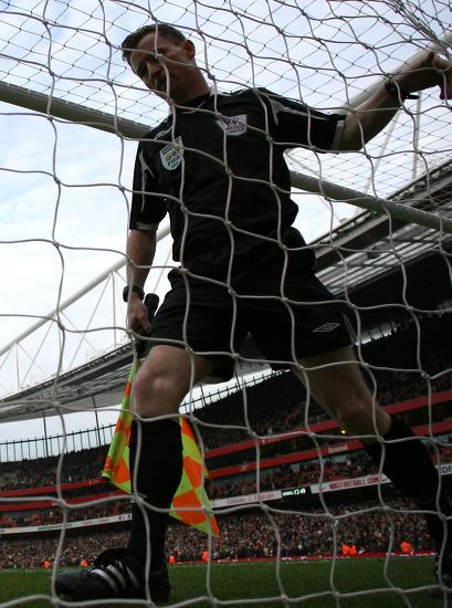 Assistant Referee Checks Net Goal Before Editorial Stock Photo - Stock ...