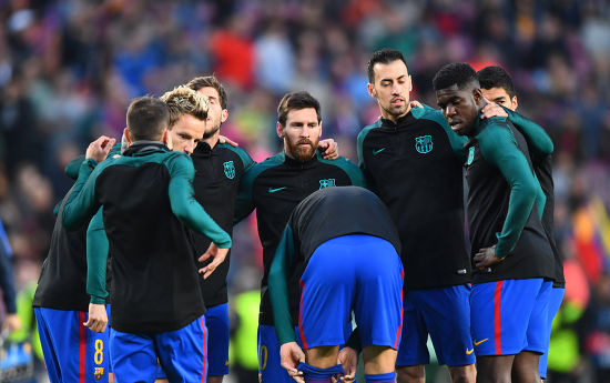 Barcelona Players Prepare Huddle During Uefa Editorial Stock Photo ...