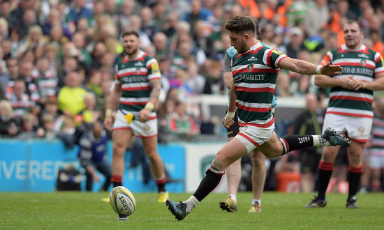 Leicesters Owen Williams Kicking Conversion Rugby Editorial Stock Photo ...