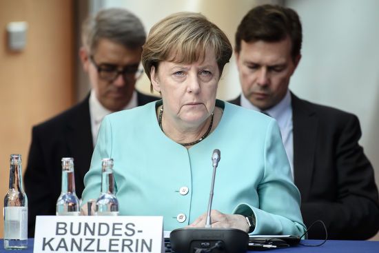 German Chancellor Angela Merkel Sits Her Editorial Stock Photo - Stock ...