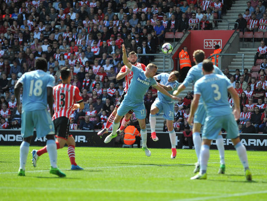 Charlie Austin Southampton Heads Ball Stoke Editorial Stock Photo ...