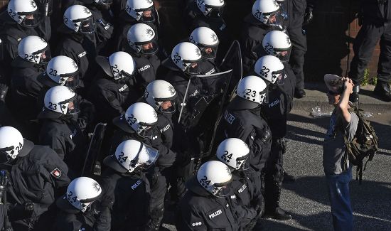Protester Stands Front Police Lines Demonstration Editorial Stock Photo ...