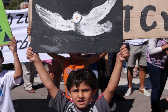 Boy Holding Peace Dove Board Protests Editorial Stock Photo - Stock ...