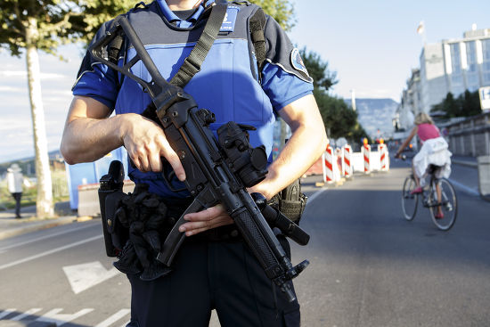 Swiss Police Officer Controls Area Behind Editorial Stock Photo - Stock ...