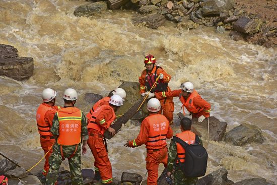 Rescuers Wade Across River Check Landslide Editorial Stock Photo ...