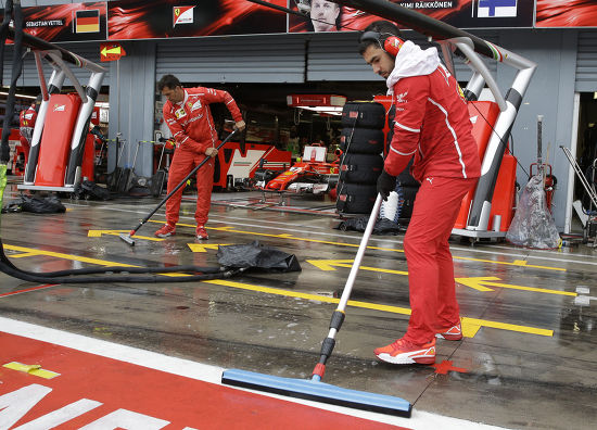 Scuderia Ferraris Mechanics Clean Pits During Editorial Stock Photo ...